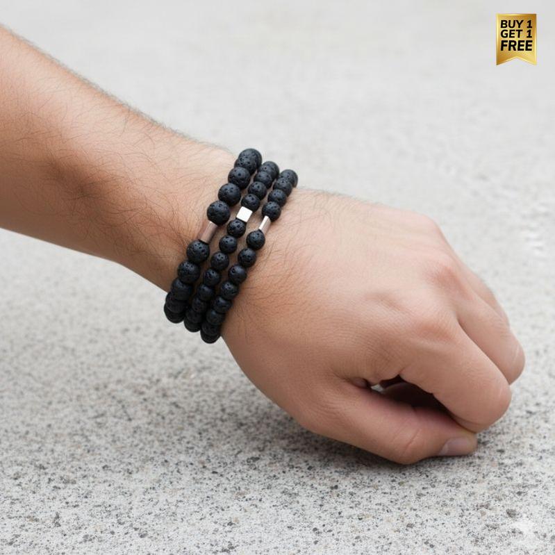 Energy Layered Bracelets | Lava Stone - For Men | Includes: Bracelets ...
