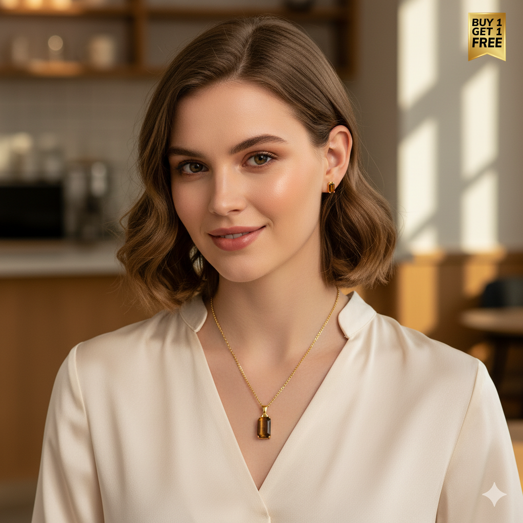 Tiger Eye Dainty Necklace | 18K PVD Gold Plated - For Women | Includes ...