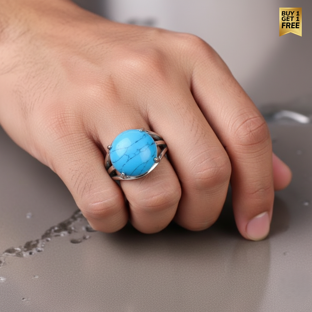 Wisdom Bezel Ring Flexi Size | Turquoise Stone – For Men | Includes: R ...