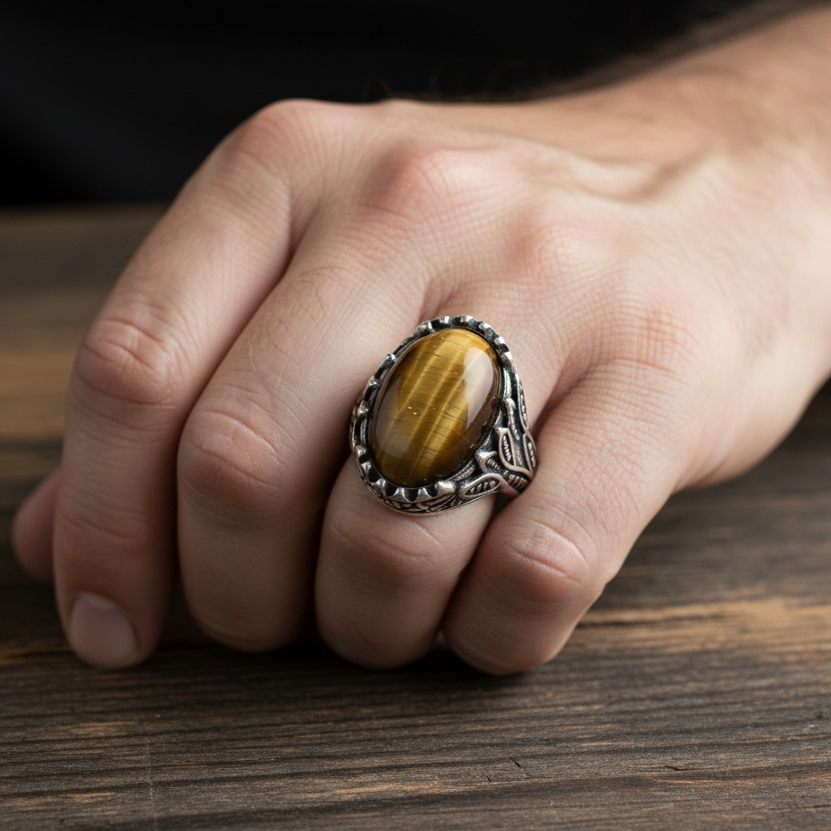 Strong Courage Ring Flexi Size | Tiger Eye– For Men | Includes: Ring ...