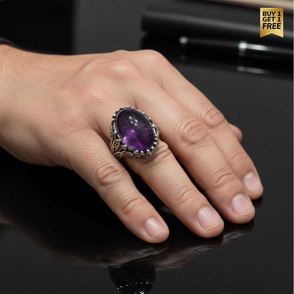 Purple Pleasure Ring Flexi Size | Amethyst Stone– For Men | Includes ...