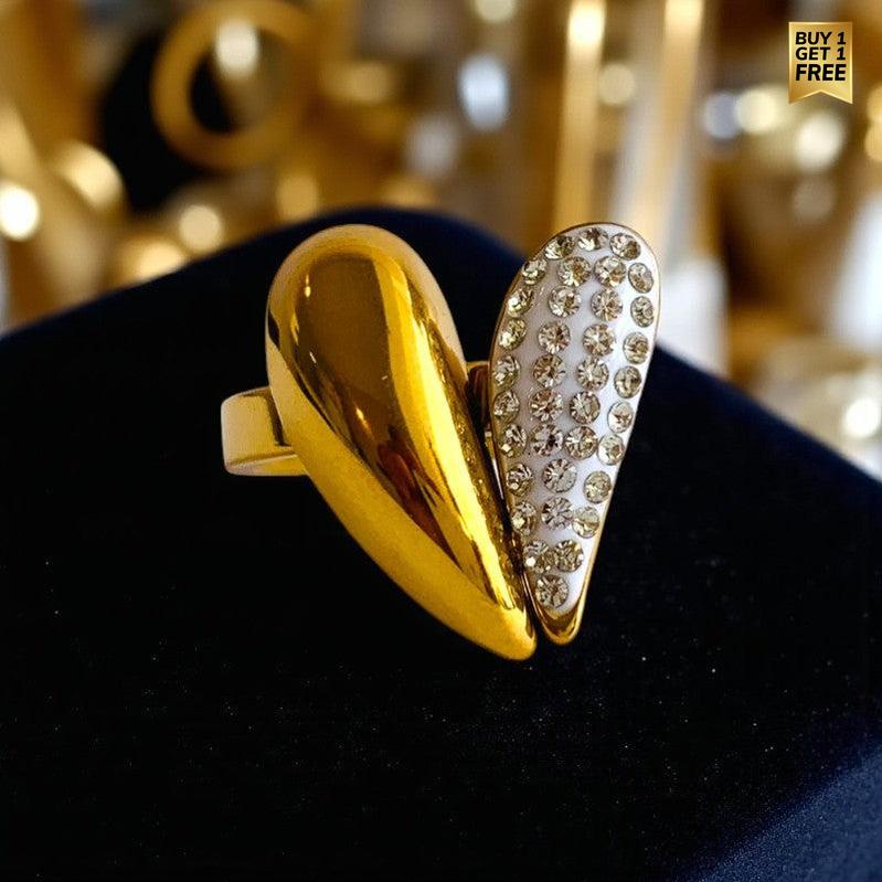 Zircon Heart Cuff Ring | 18K PVD Gold Plated - For Women | Includes: R ...