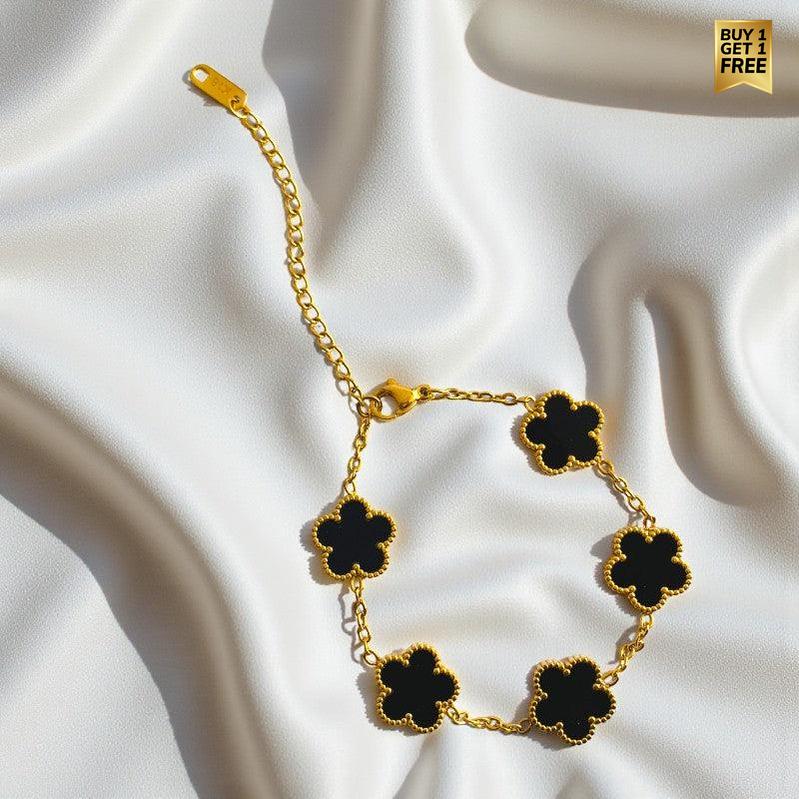 Black Clover Dainty Bracelet | 18K PVD Gold Plated - For Women | Inclu ...